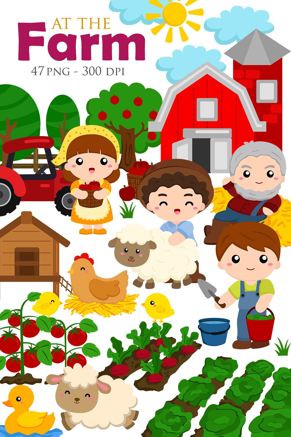 Cute The Farm Life and Animal Illustration Clipart Bundles