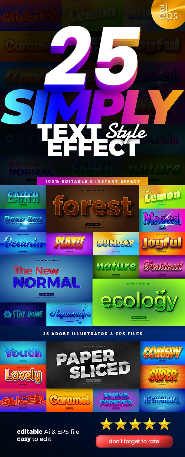 25 Simply Text Effect Style Vector Adobe Illustrator
