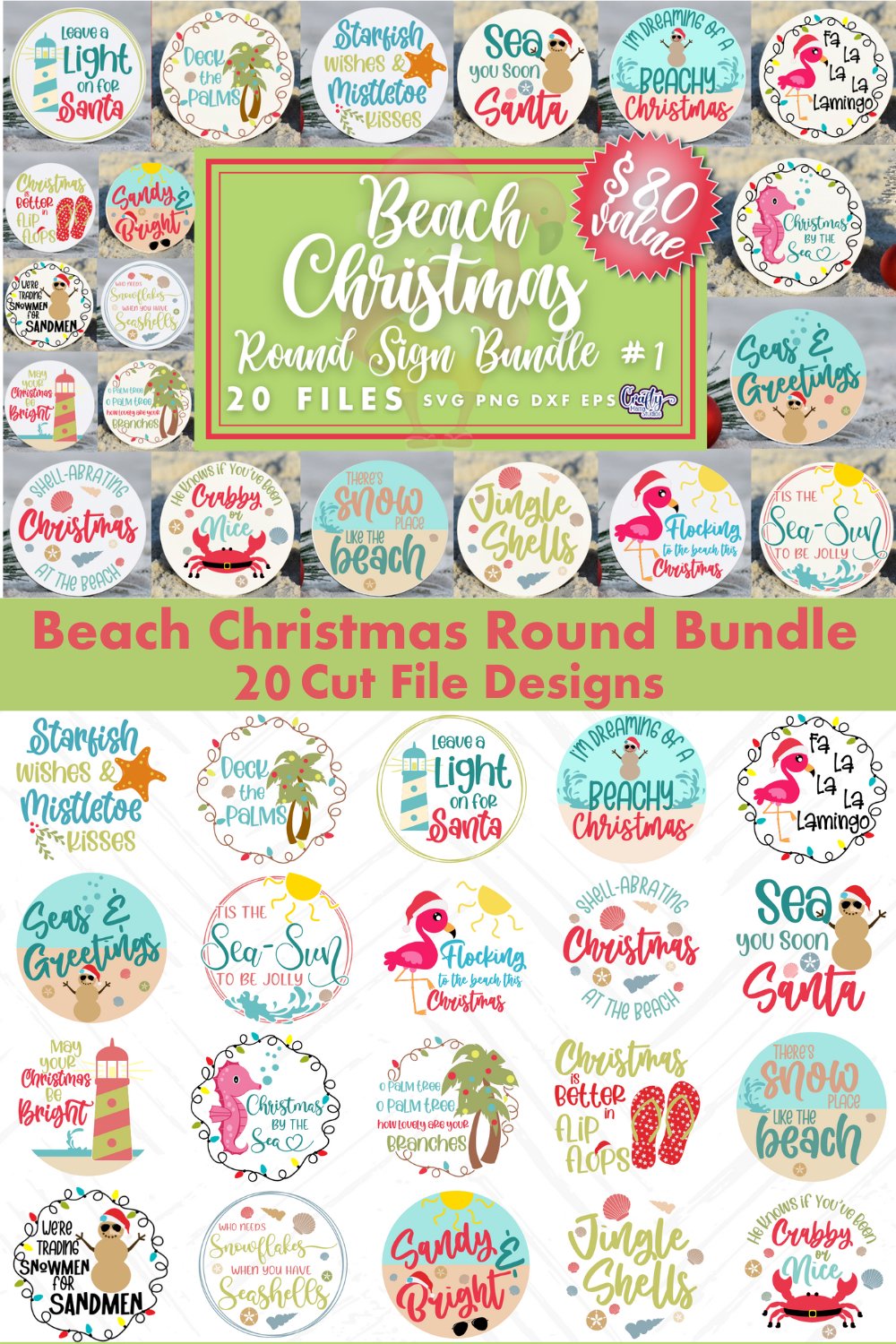 Beach Christmas Svg Round Sign Bundle #1 | Coastal Christmas