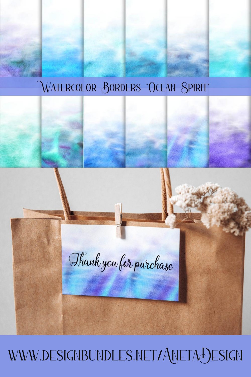 Blue Watercolor Borders Clipart, Ocean Clipart