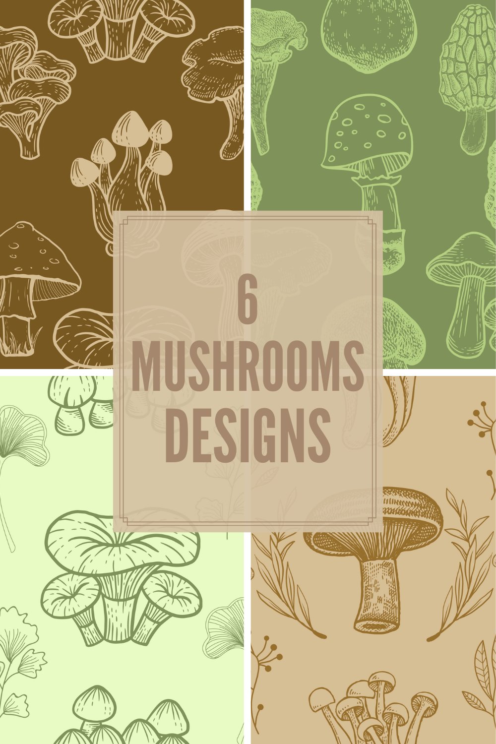 Mushrooms forest seamless pattern digital paper set wall art