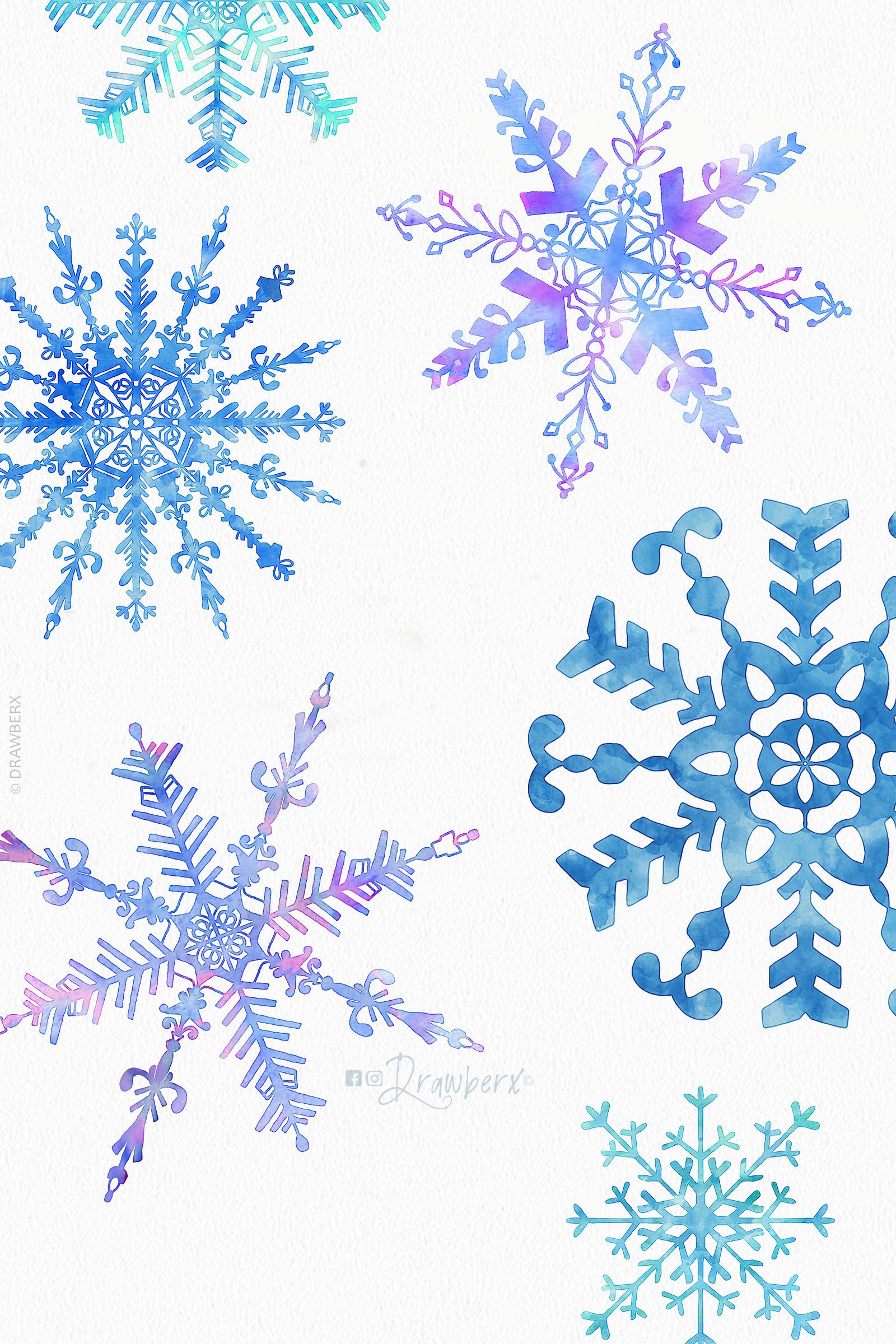 Watercolor Snowflake Clipart, 22 Snow flakes png files - 005