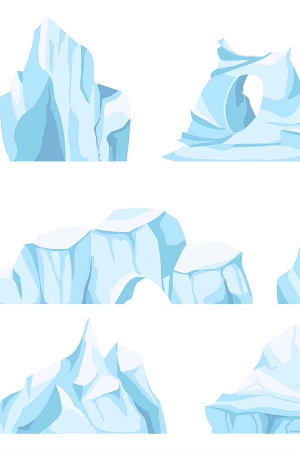 Cartoon iceberg. Drifting arctic glacier or ice rock. Frozen