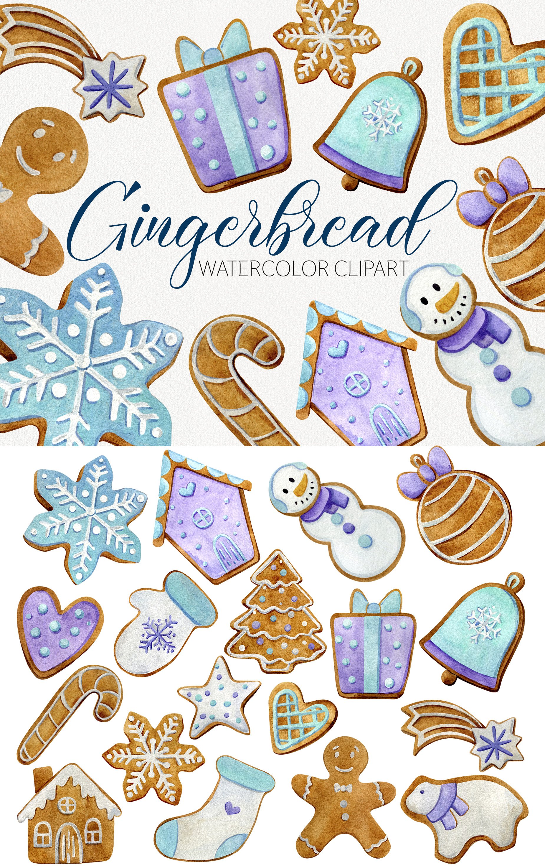Watercolor gingerbread clipart, Christmas (1663360)