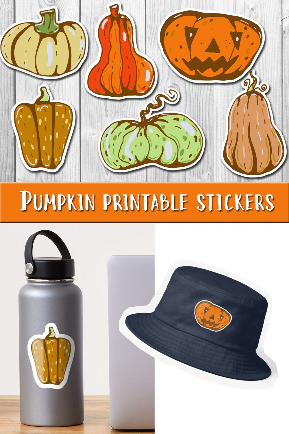 Halloween Pumpkin printable stickers, PNG fall stickers.