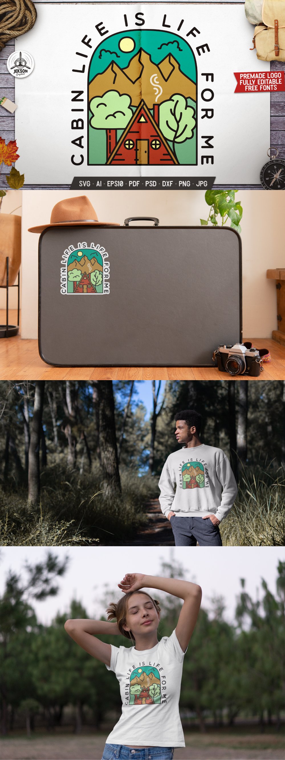 Cabin Life Badge, Vector Adventure Retro Graphic Logo SVG