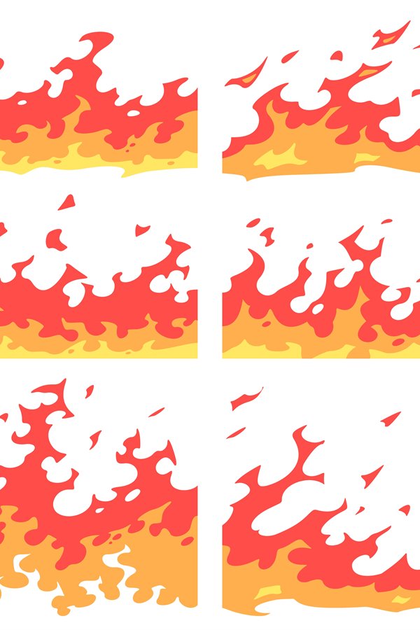Cartoon fire border. Flame divider, bright fire flames borde