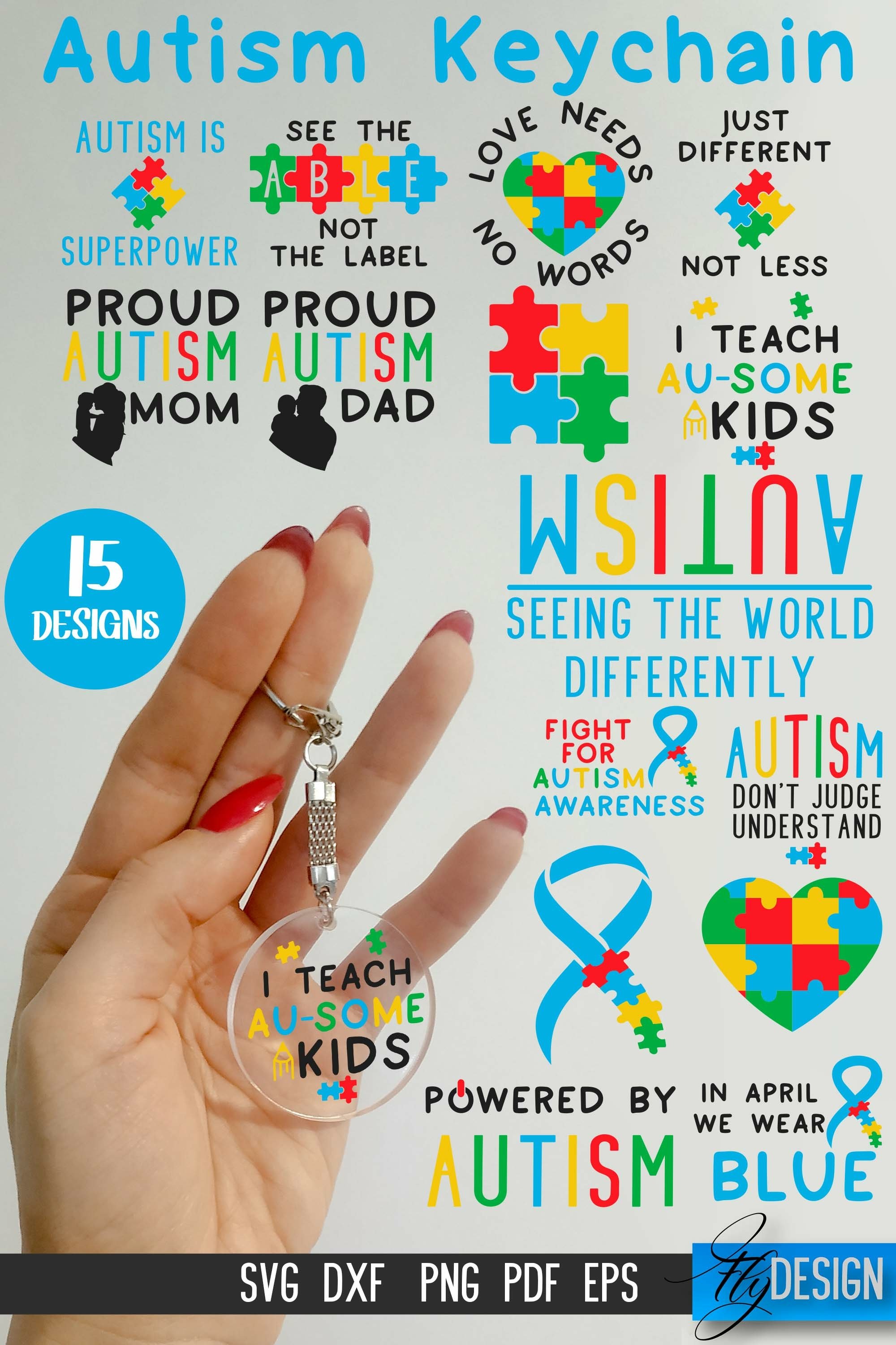 Autism Keychain SVG Bundle | Awareness Ribbon SVG