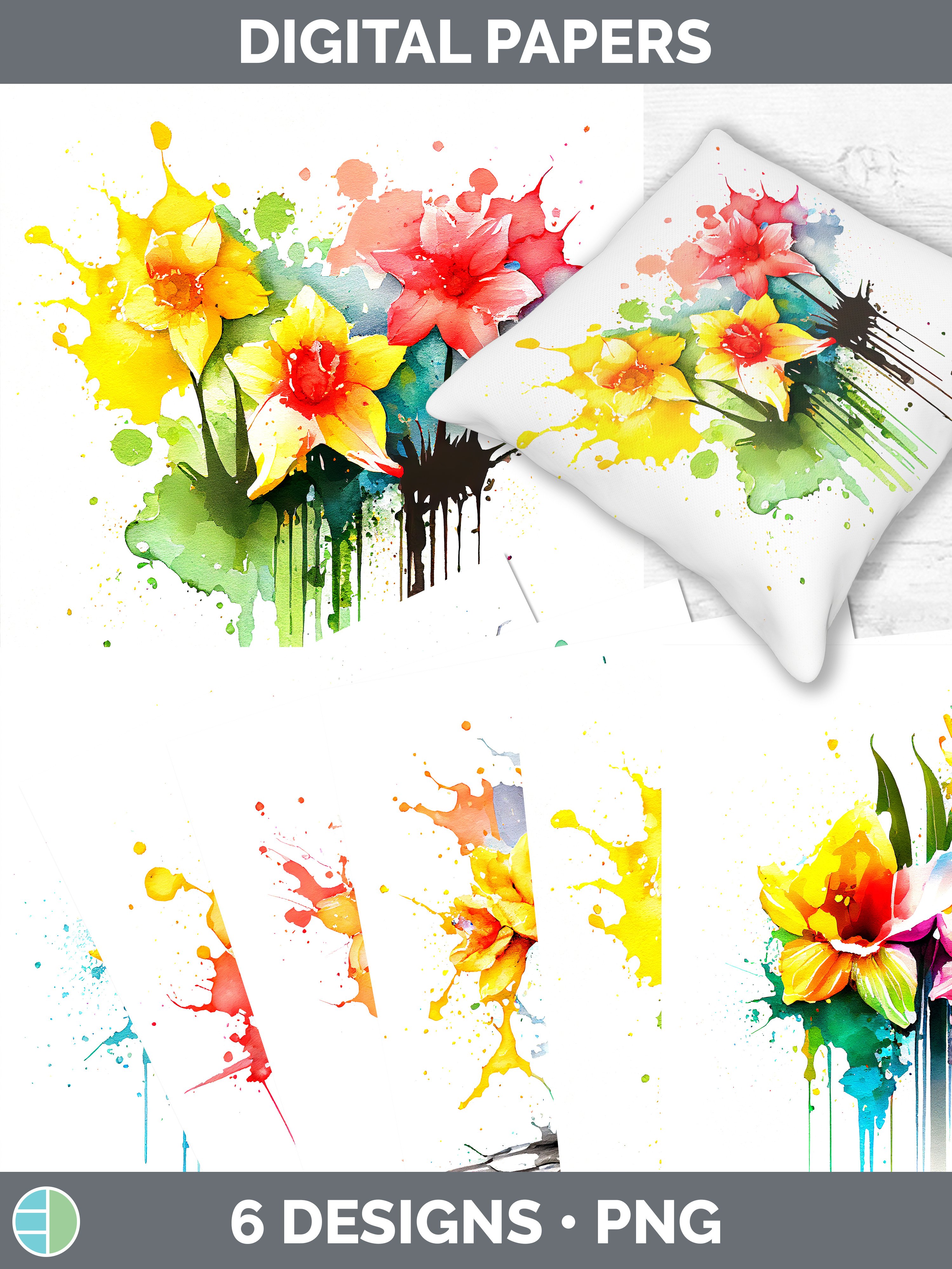 Rainbow Daffodil Flowers Paper Backgrounds | Digital Scrapbo