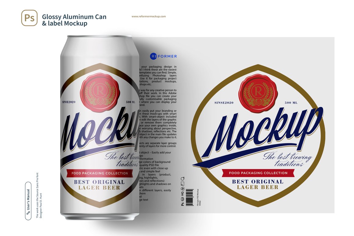 Glossy Aluminum Can & label Mockup (856234)