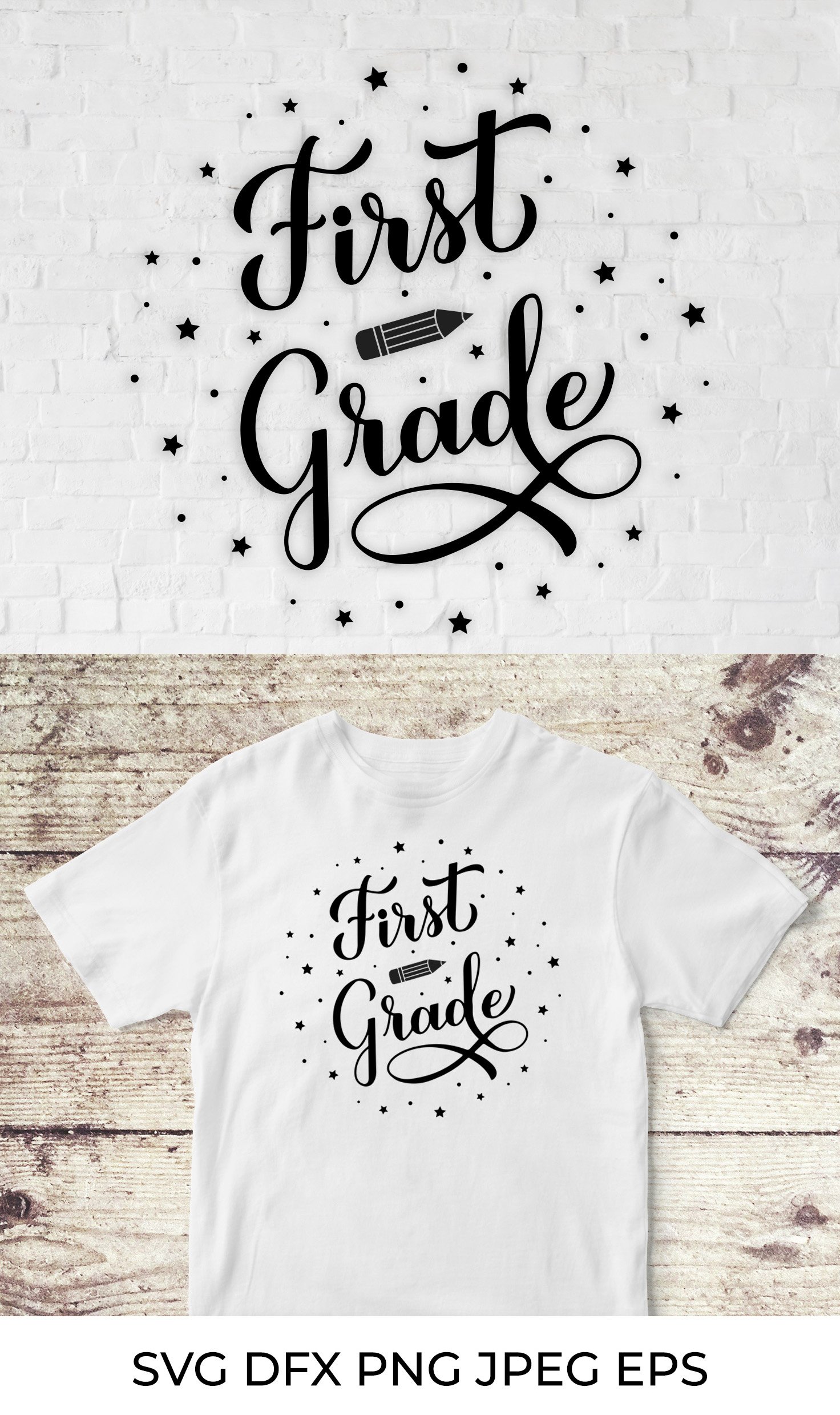 First Grade calligraphy lettering. 1st day of school SVG