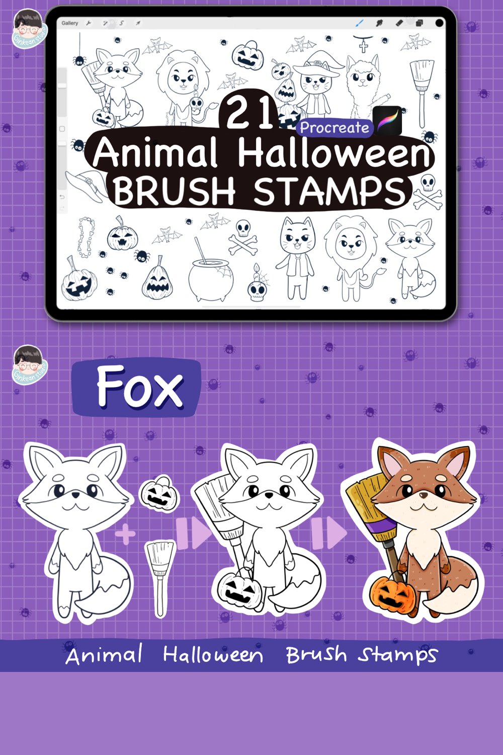 21 Animal halloween Procreate Stamps | Halloween Procreate