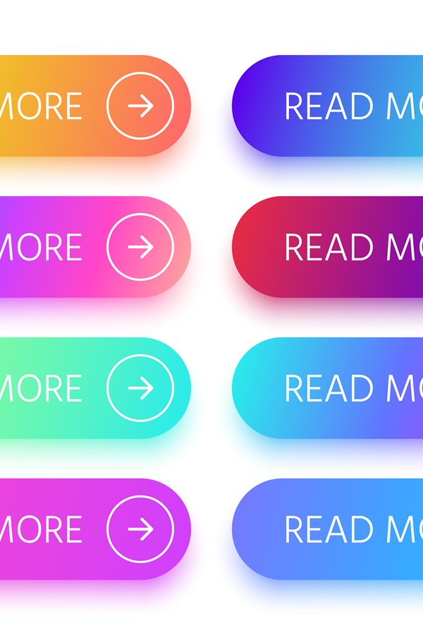 Colorful buttons with Read more sign and arrow icon. Action