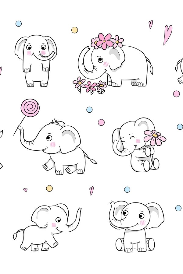 Baby elephant. Cute little wild animal vector drawn illustra