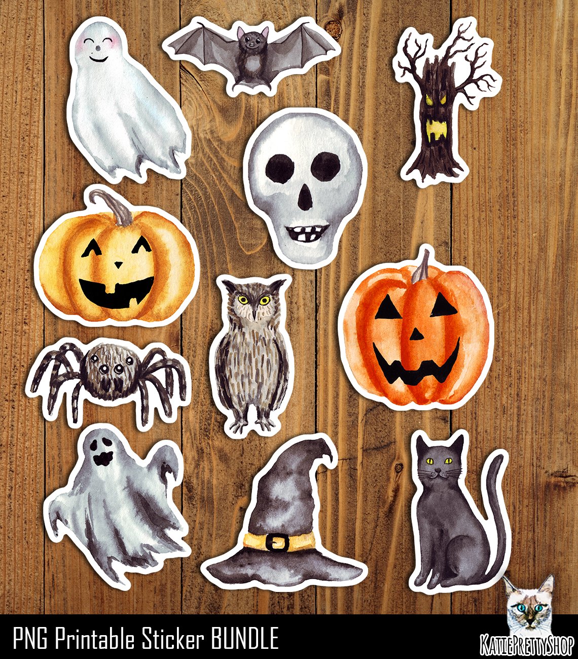 Halloween Printable Stickers. Print and cut Sticker Bundle.