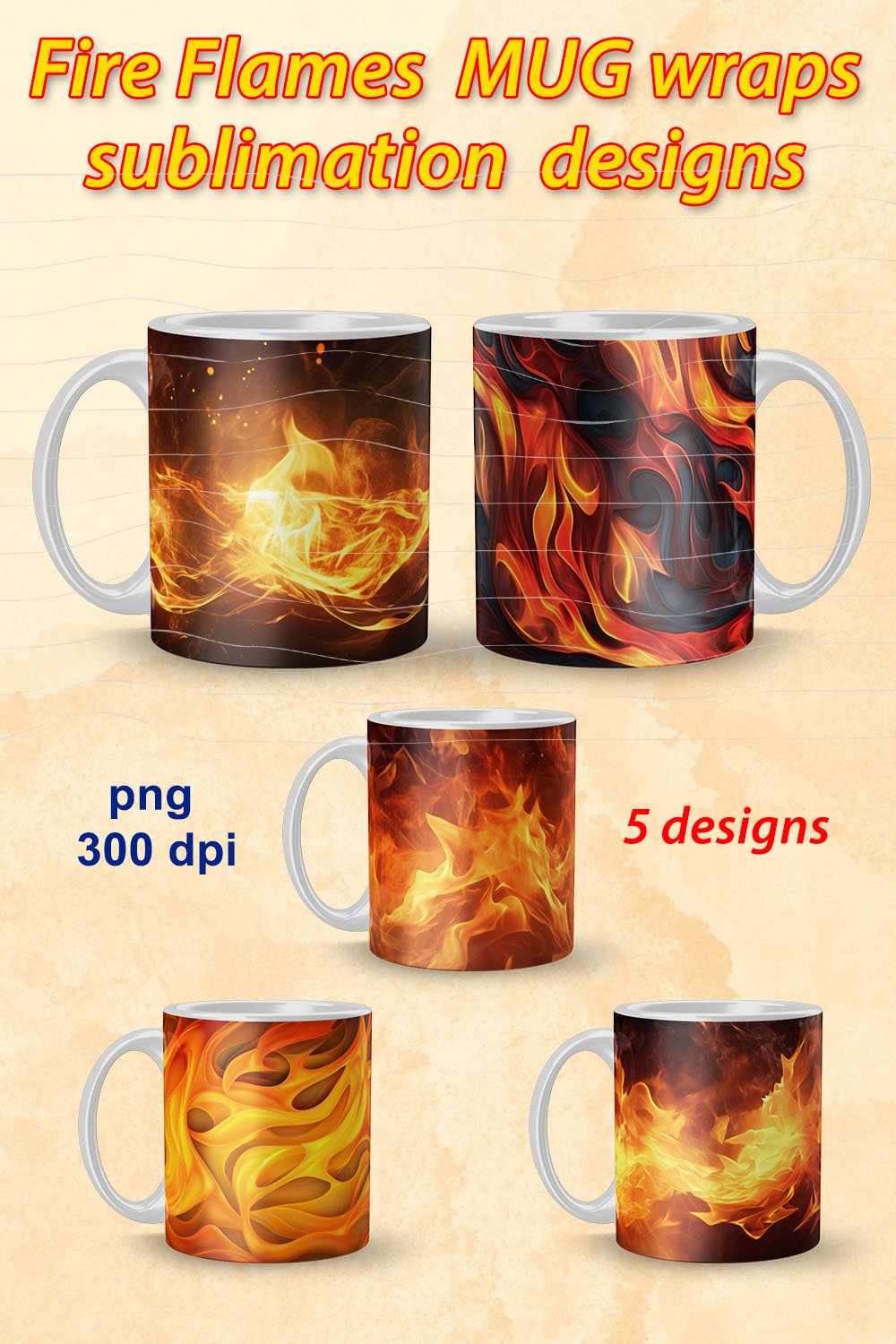 Mug Wrap Bundle| 3D Fire Flames Mug Sublimation Designs PNG