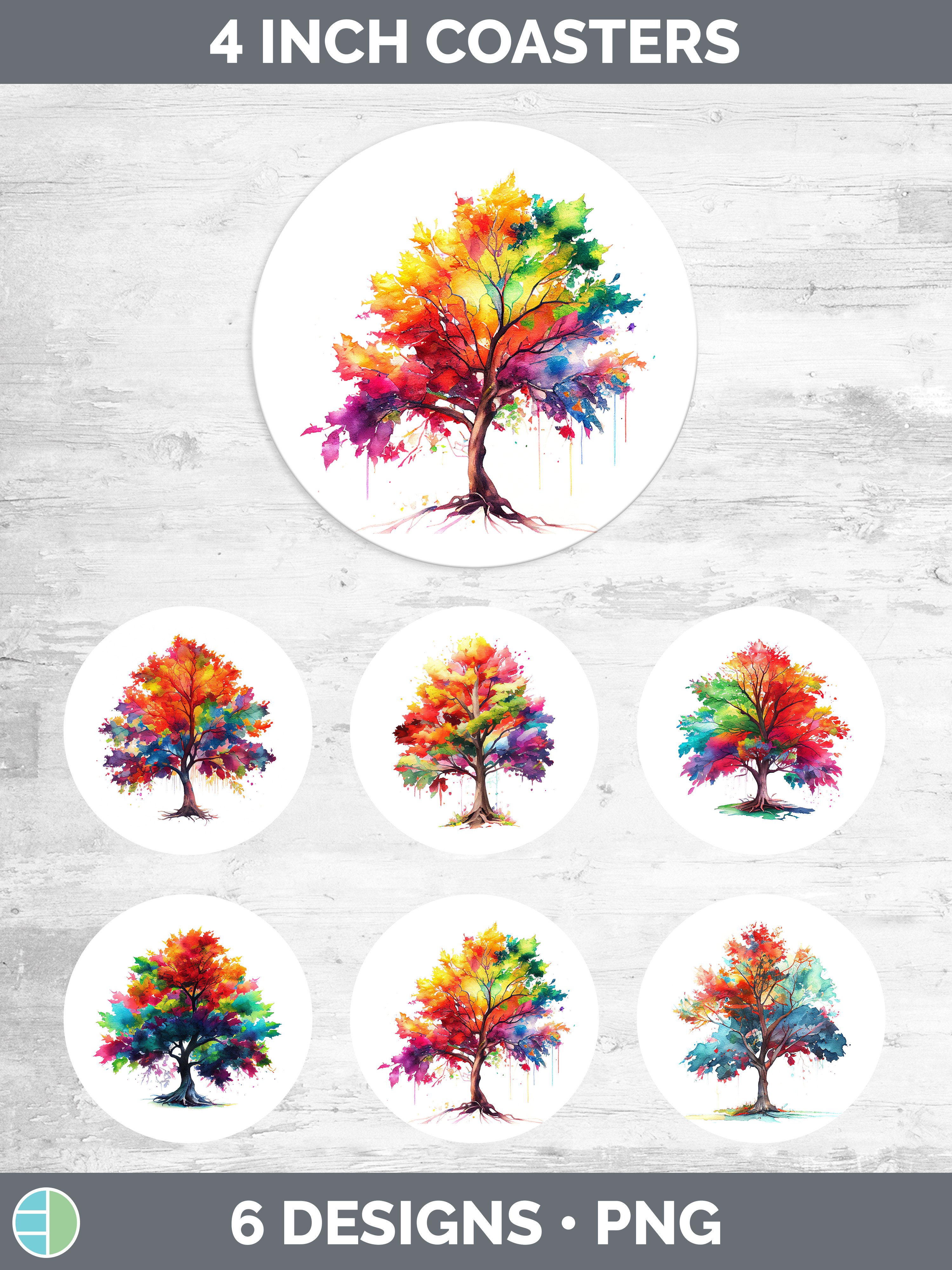 Rainbow Maple Trees Round Coaster | Sublimation Coaster Desi