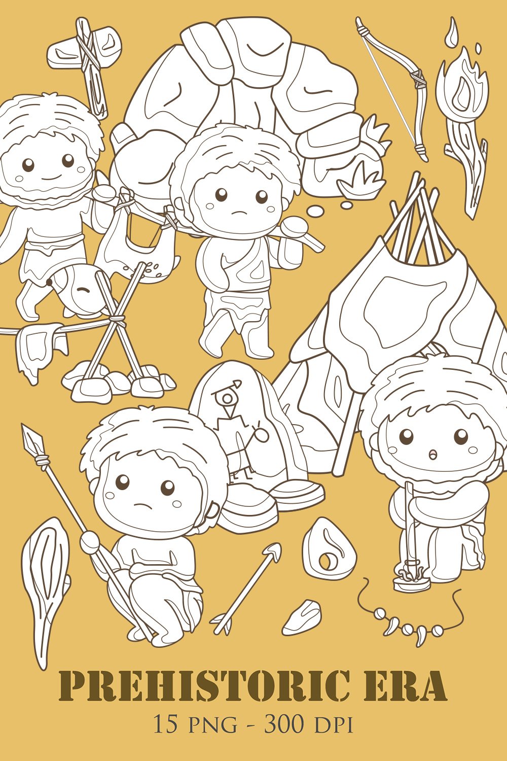 Ancient Human Prehistoric Era Past Digital Stamp Outline