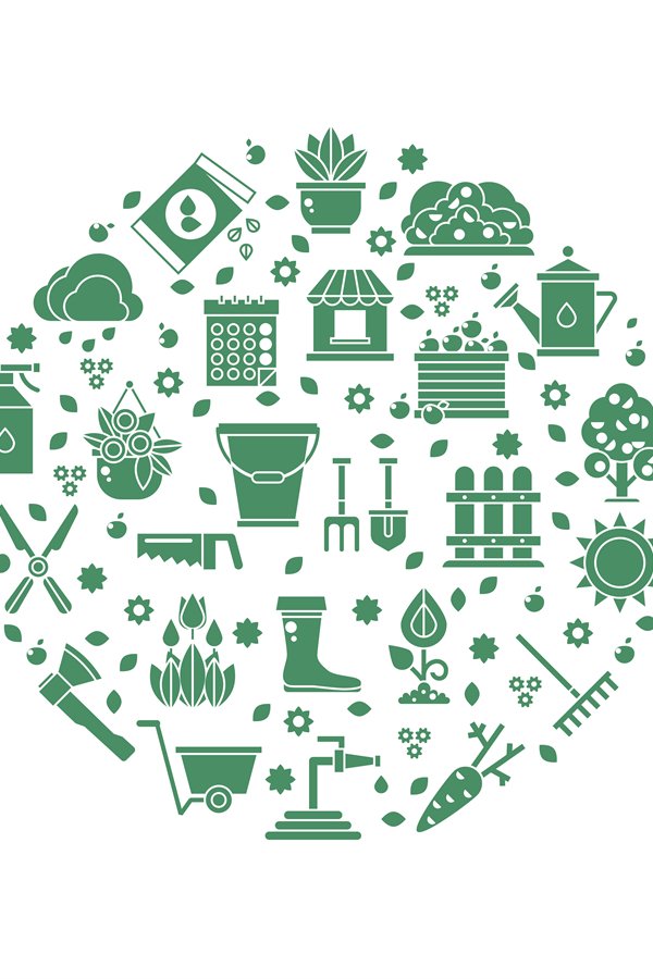 Gardening vector logo with garden tools icons