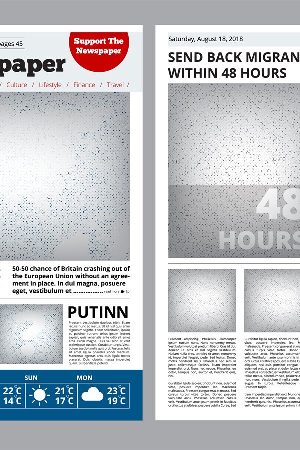 Newspaper design. Headline journal template with place for y