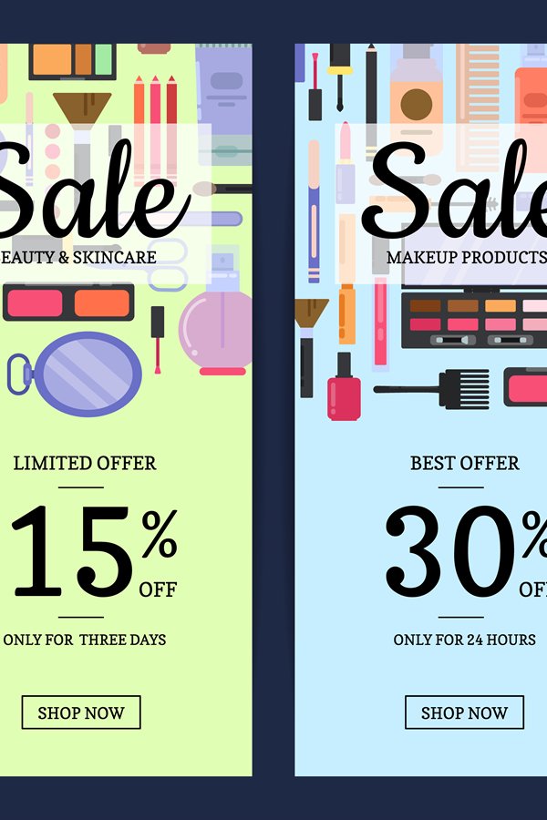 Vector sale banners for beauty shop with makeup (786904)