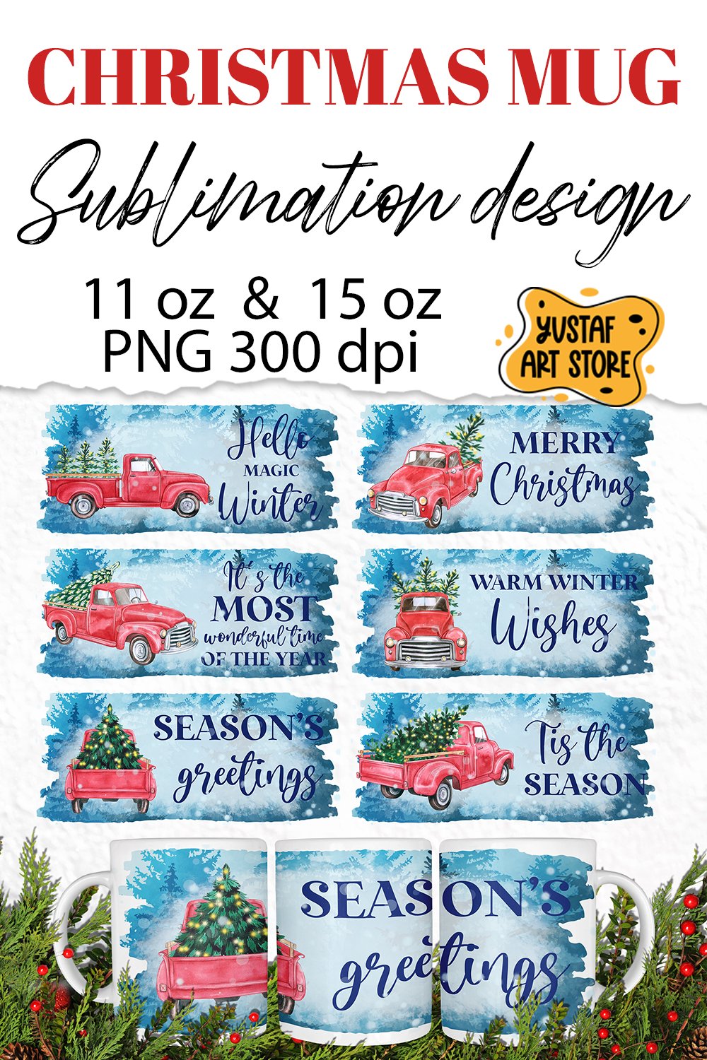 Christmas red truck sublimation mug Bundle 6 PNG design
