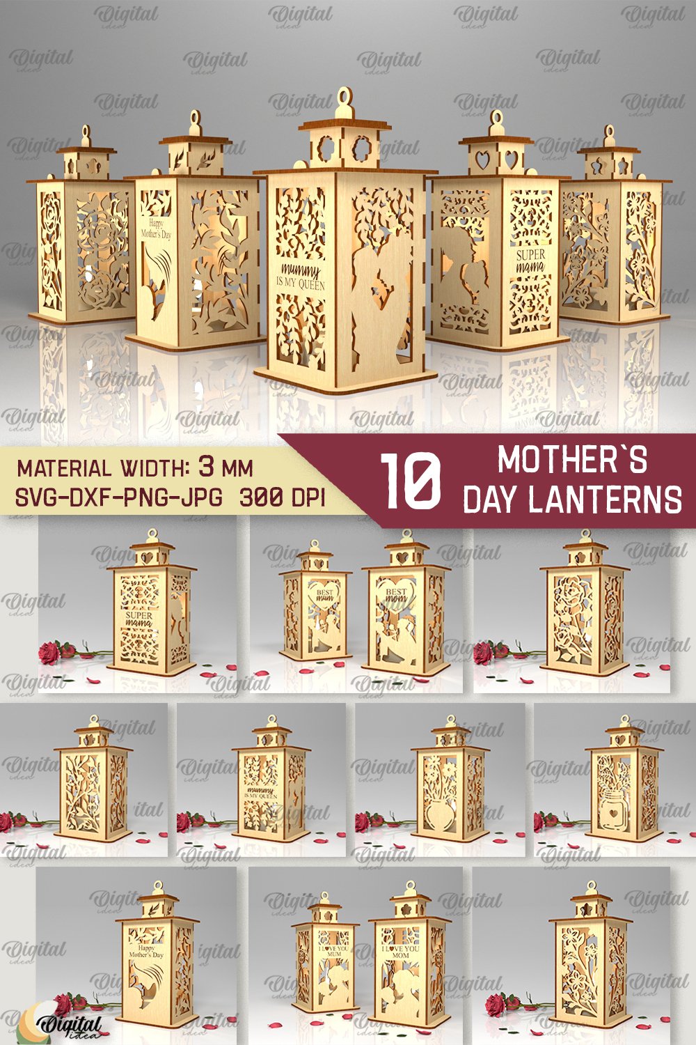 Mothers Day lanterns SVG Bundle. Candle Holders Laser Cut
