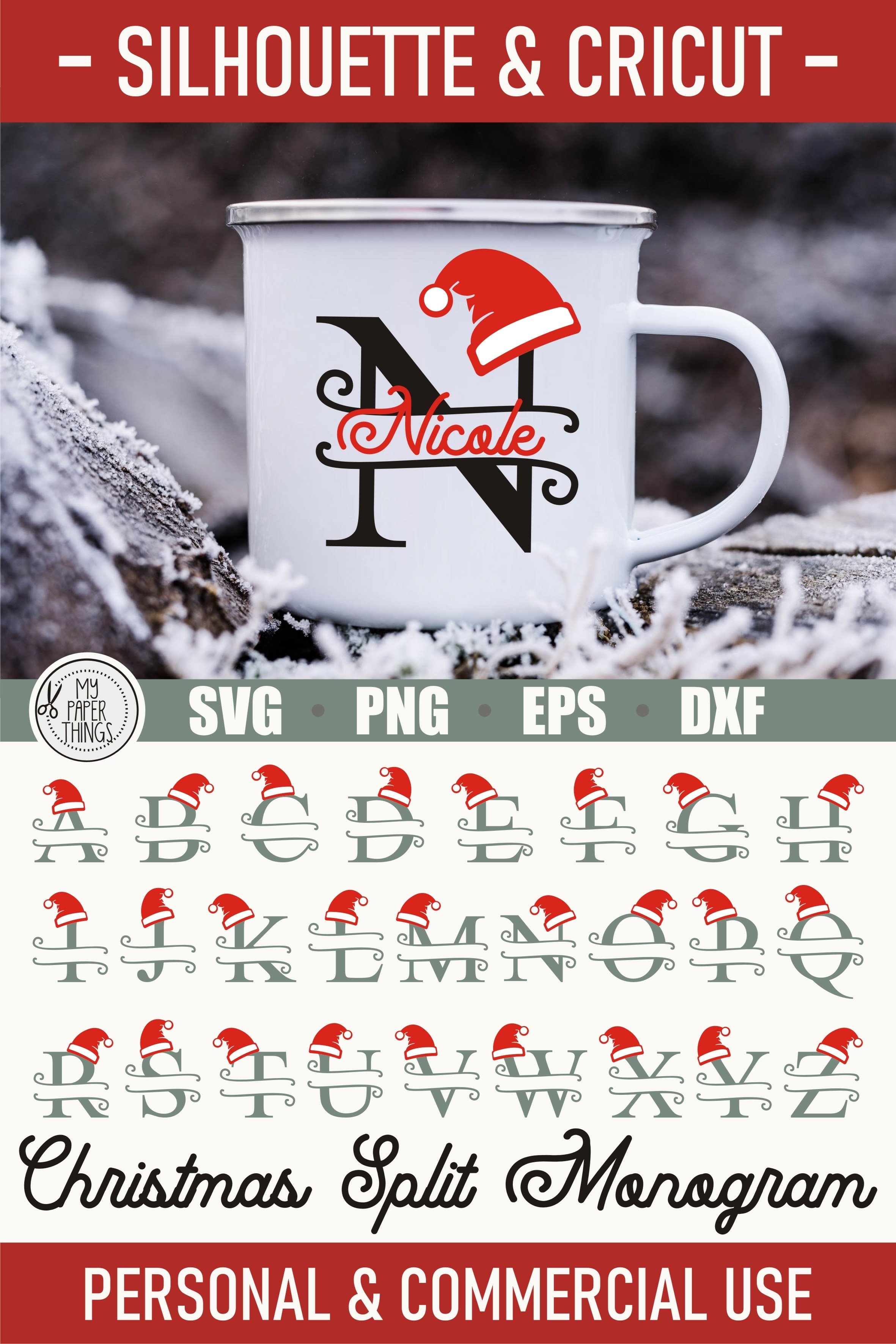 Christmas Split Monogram SVG Alphabet, Santa Hat SVG