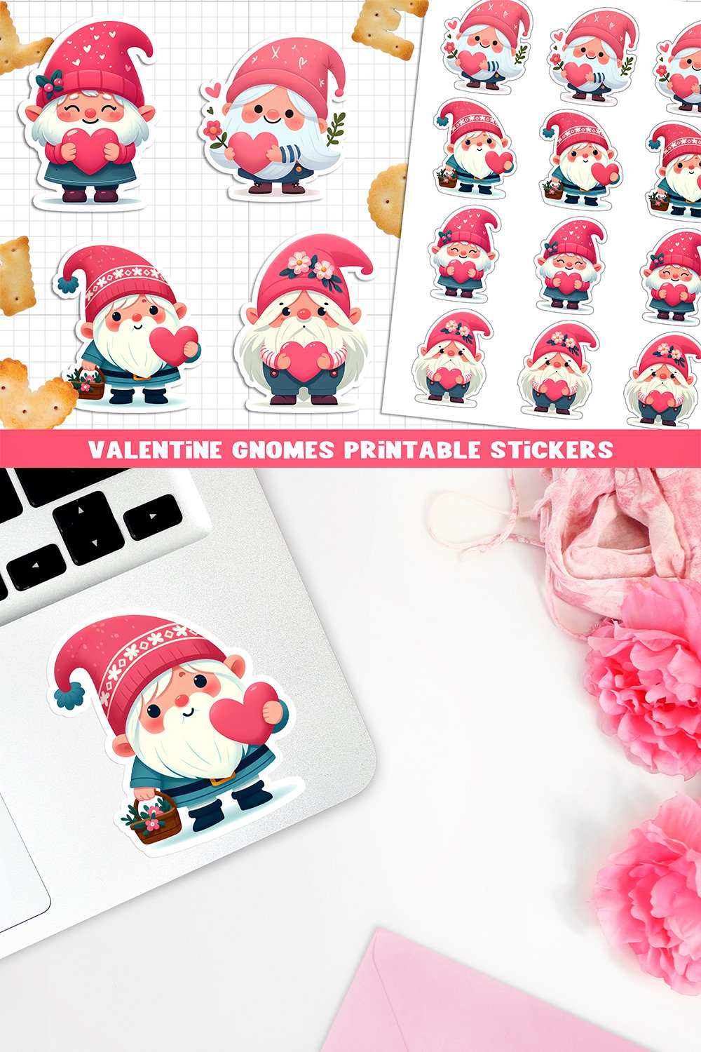 Valentine's day gnomes stickers. PNG, JPG. (3036891)