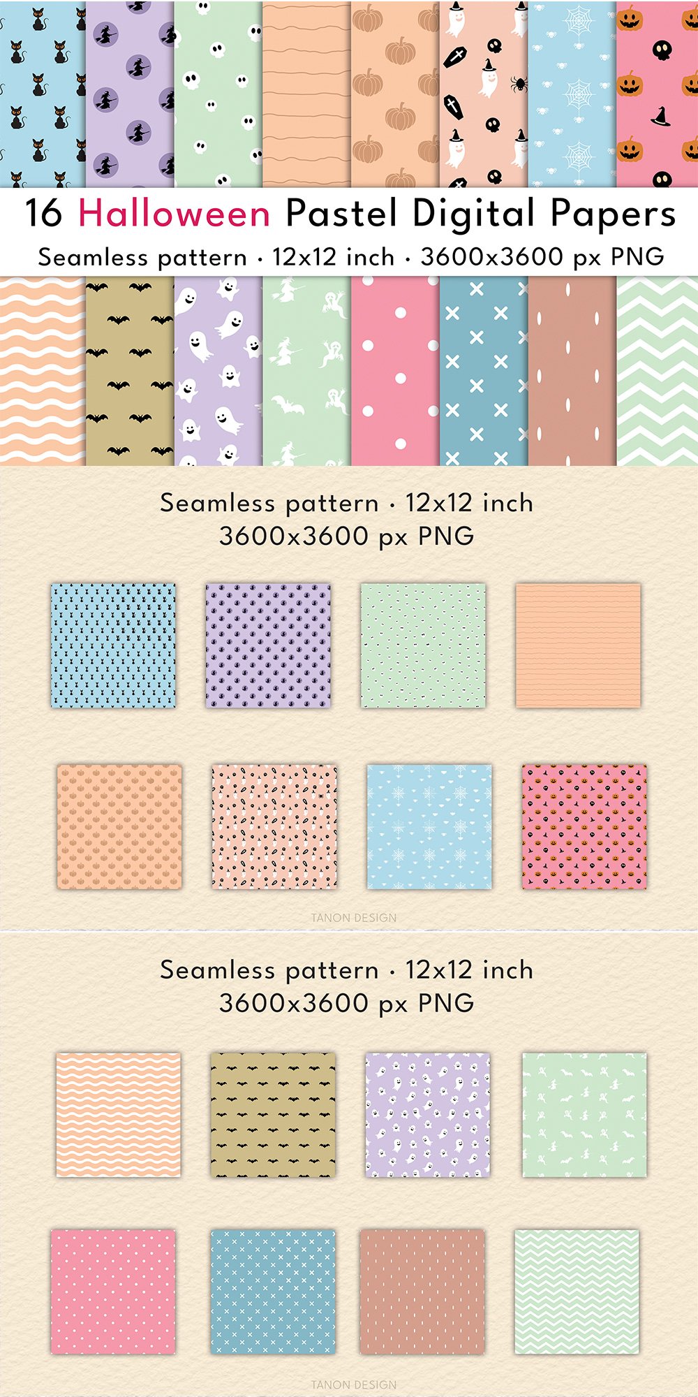16 Halloween Pastel Digital Papers Bundles PNG (2821934)