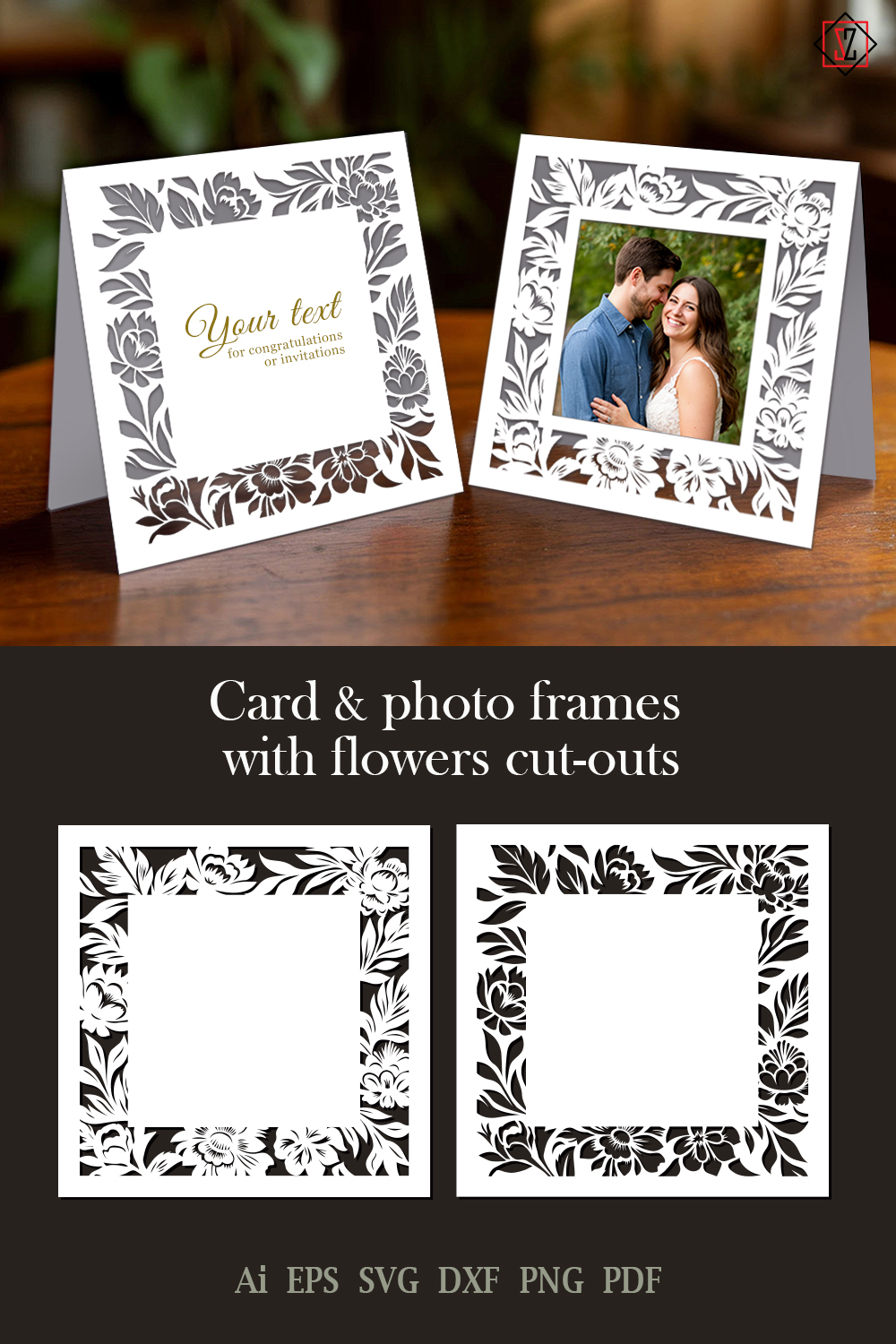 Frames for cards and photos with cut-out flowers
