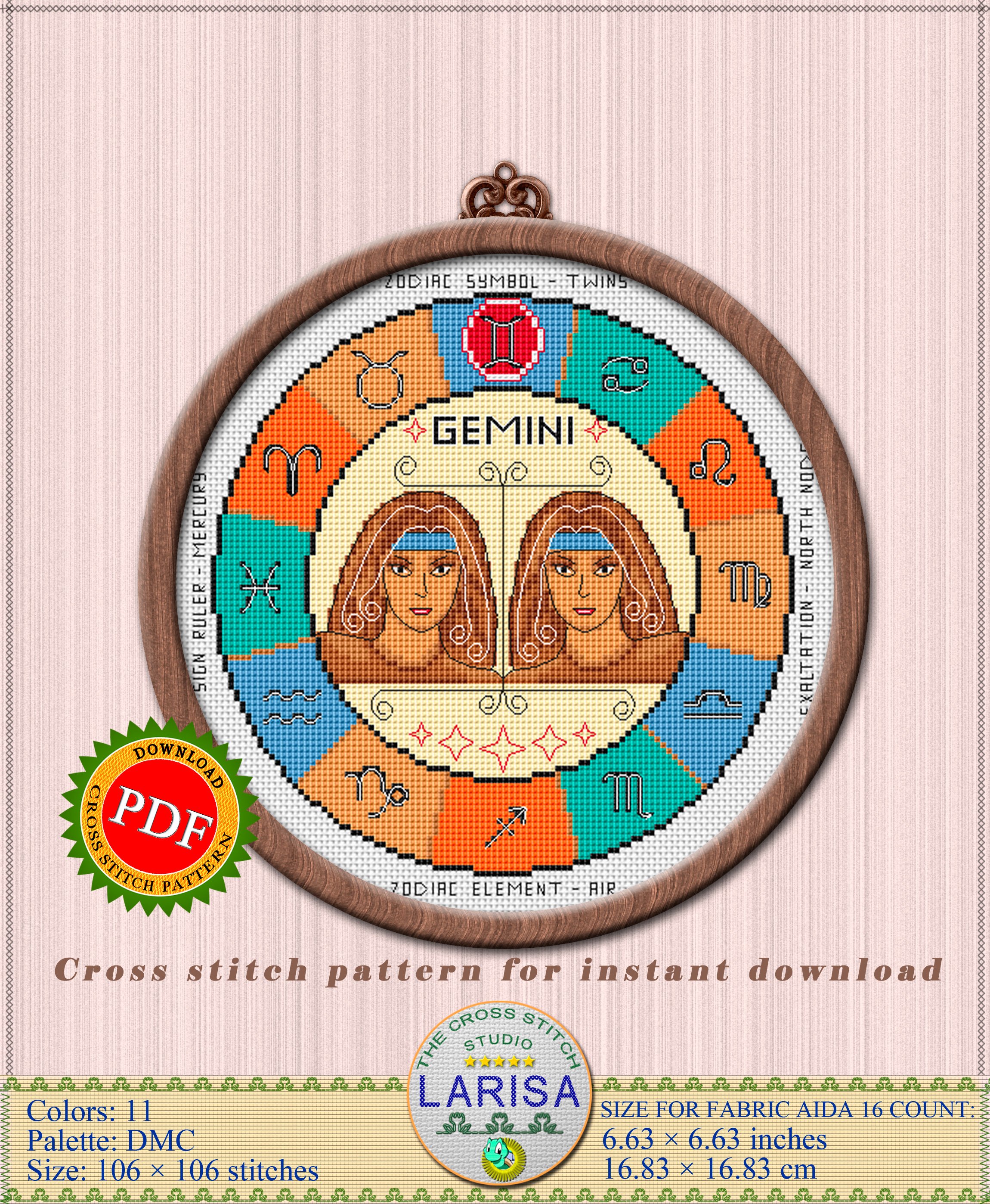 Gemini Cross Stitch Pattern | Gemini Zodiac Sign