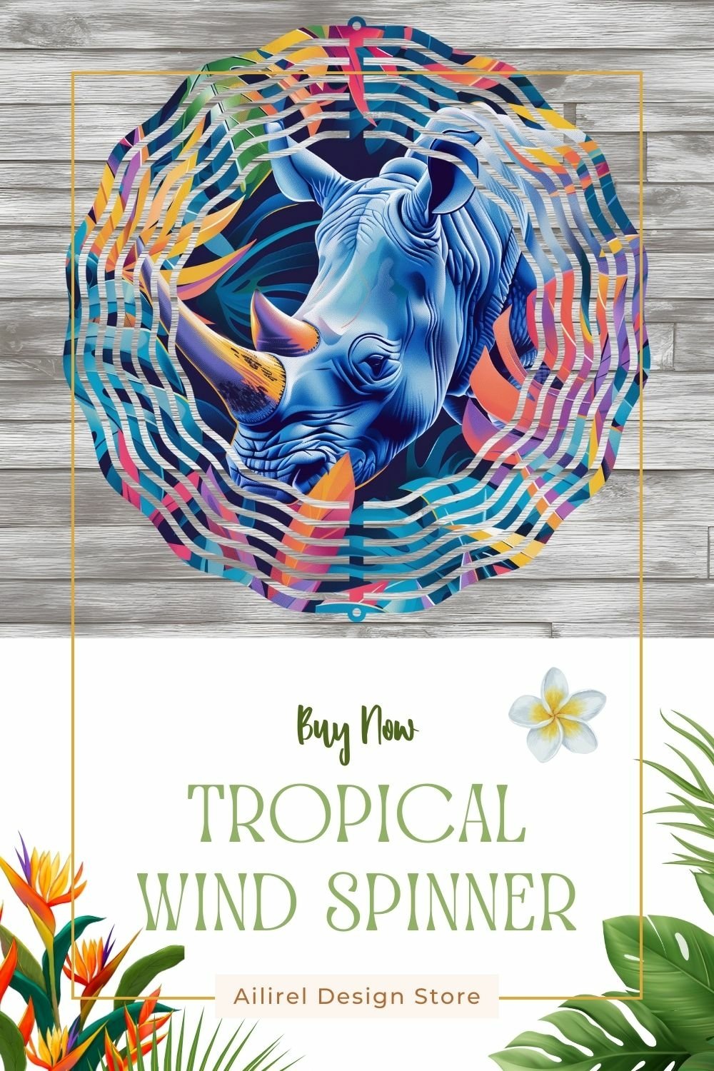 Colorful Rhinoceros Wind Spinner Sublimation Design