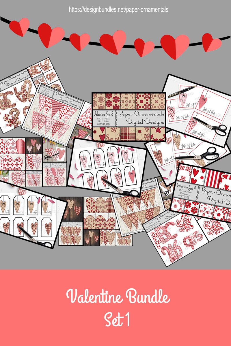 Valentine Bundle, Digital Paper, Clip Art, Printables