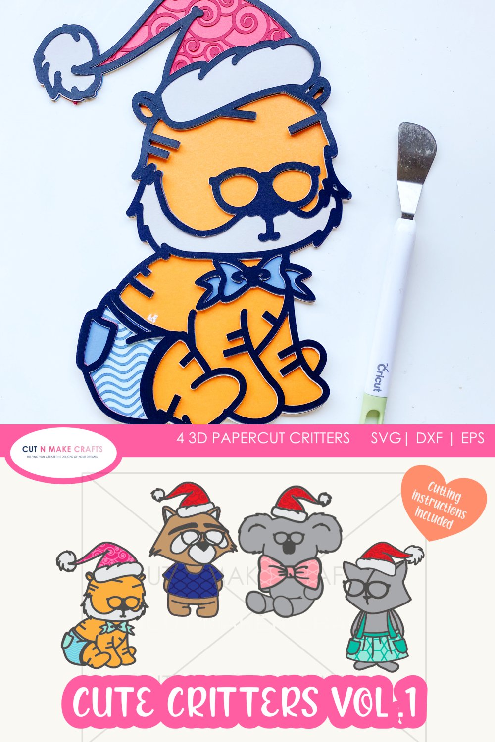 4 3D Cute Critters Layered SVG | Holiday Animal SVGs Bundle