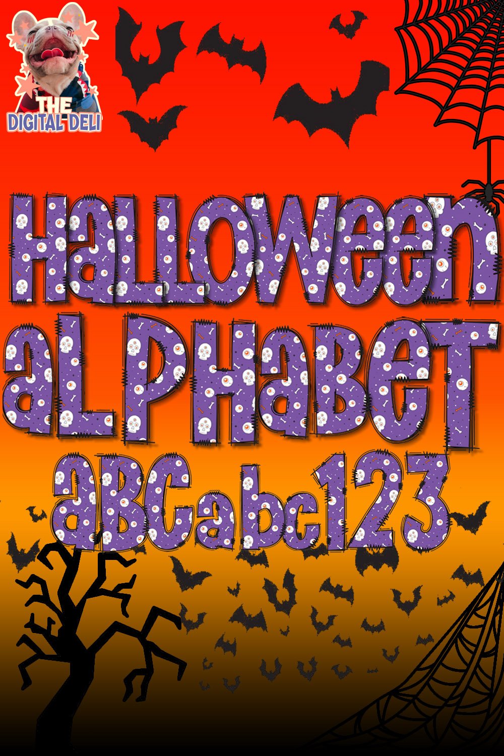 Purple Halloween Alphabet Clipart Skulls Letters and Numbers