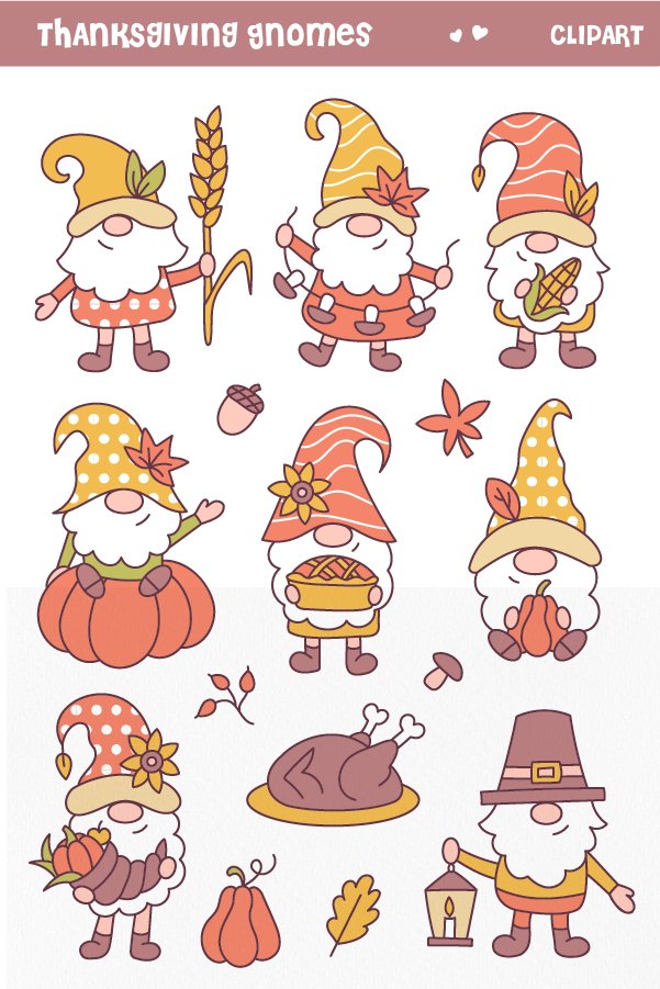 Thanksgiving gnomes clipart, Fall clipart