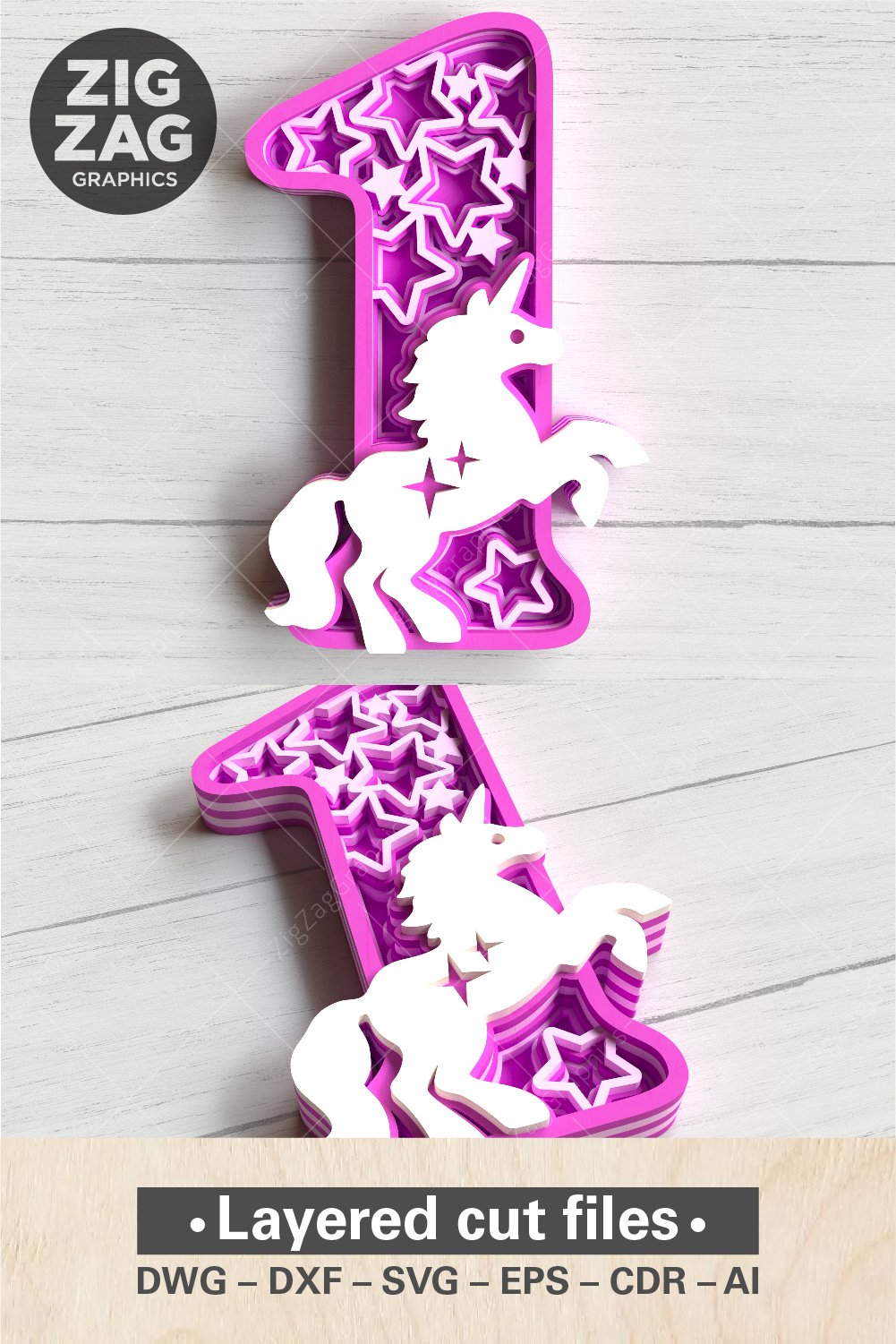 3D Layered Layered Number 1 svg cut file