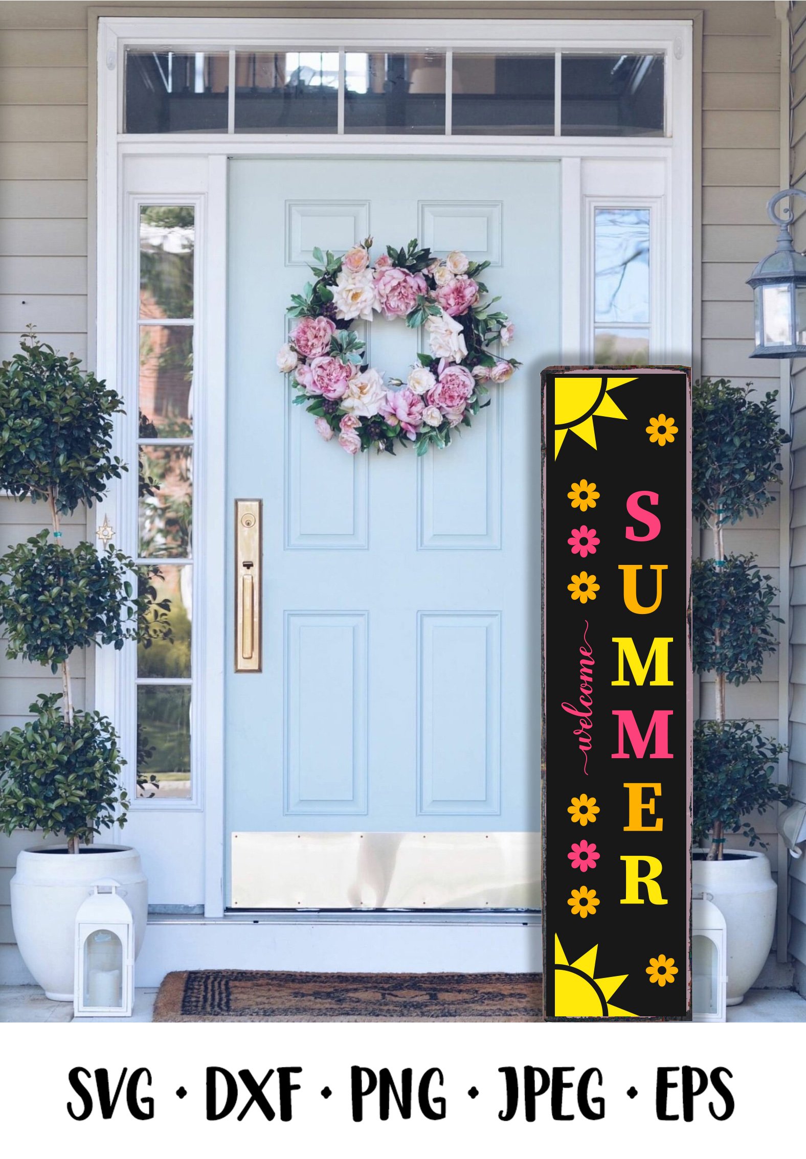Welcome Summer Porch Sign SVG. Vertical Front Sign