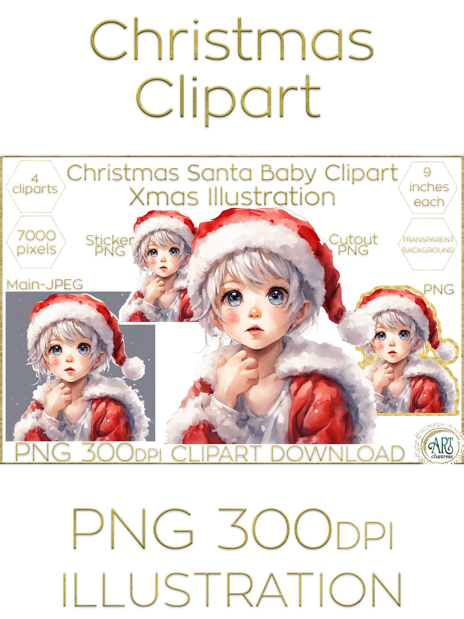Santa Cute Baby Clipart Watercolor Christmas Xmas (2949644)