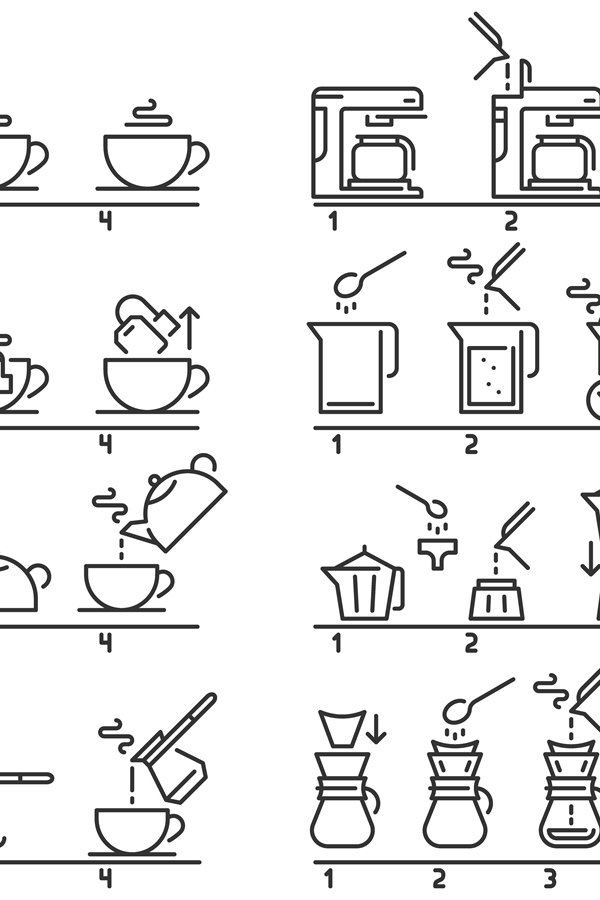 Brewing tea and coffee instruction. Preparing green tea bag,