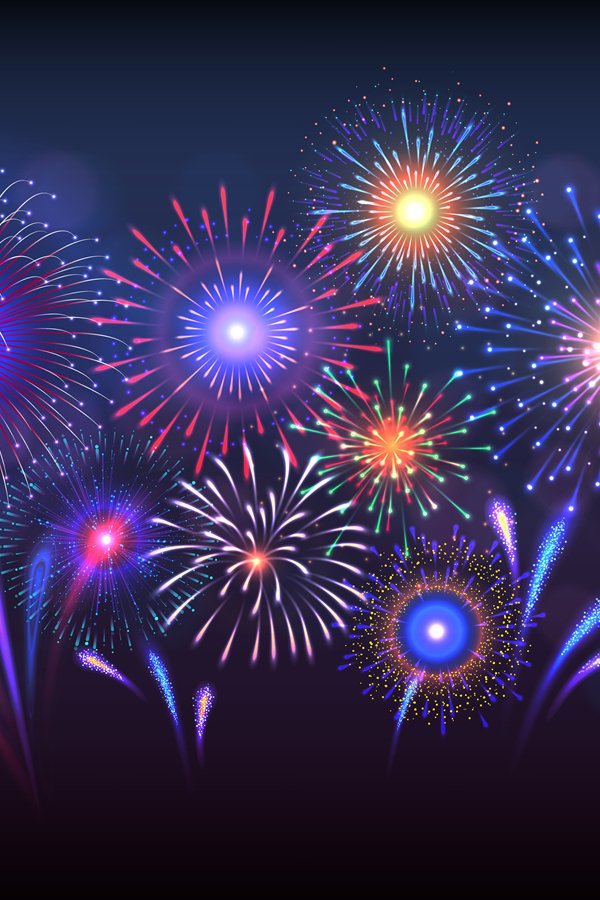 Fireworks background. Party celebration light with golden sp