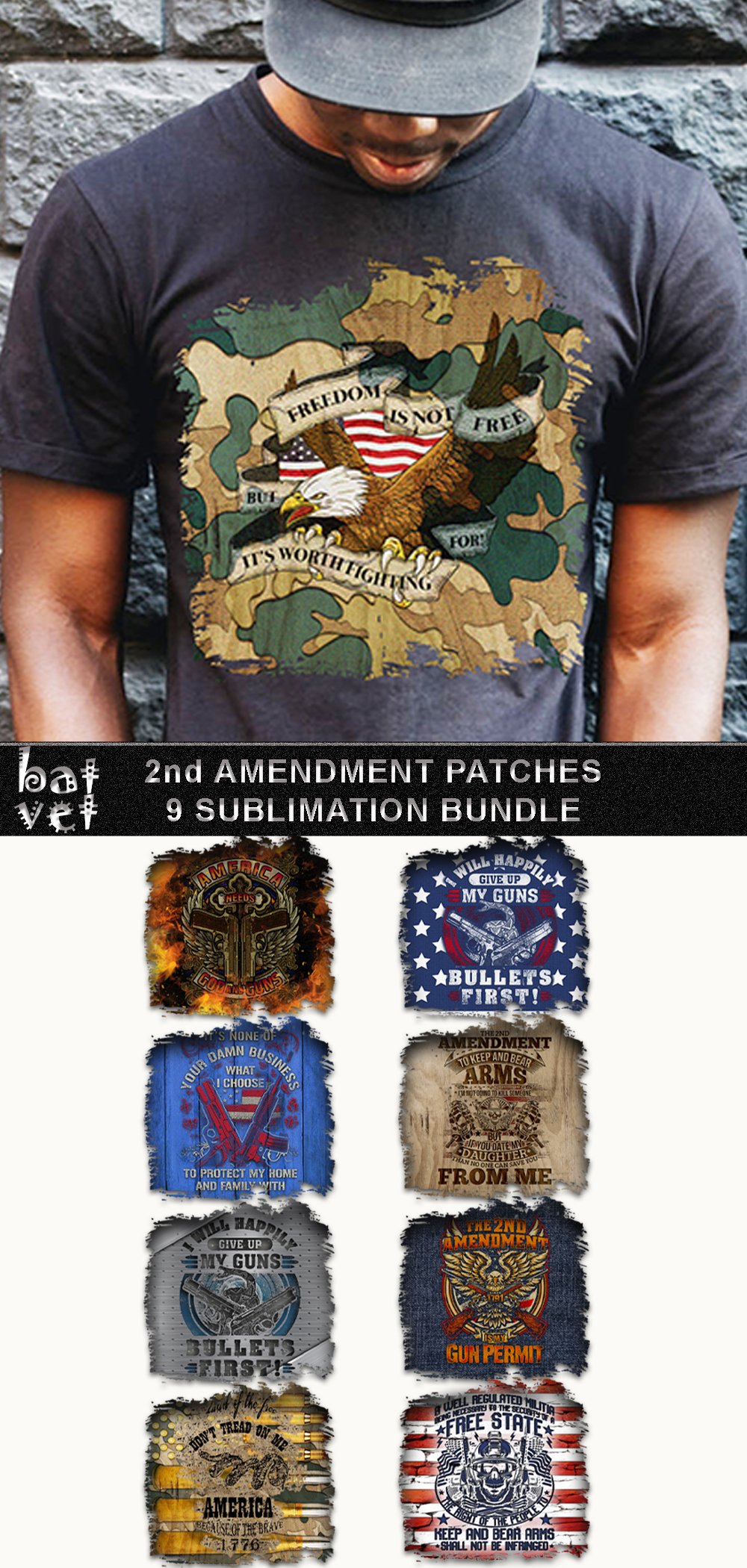 Guns and 2nd Amendment T Shirt Patch Bundle Sublimation PNG