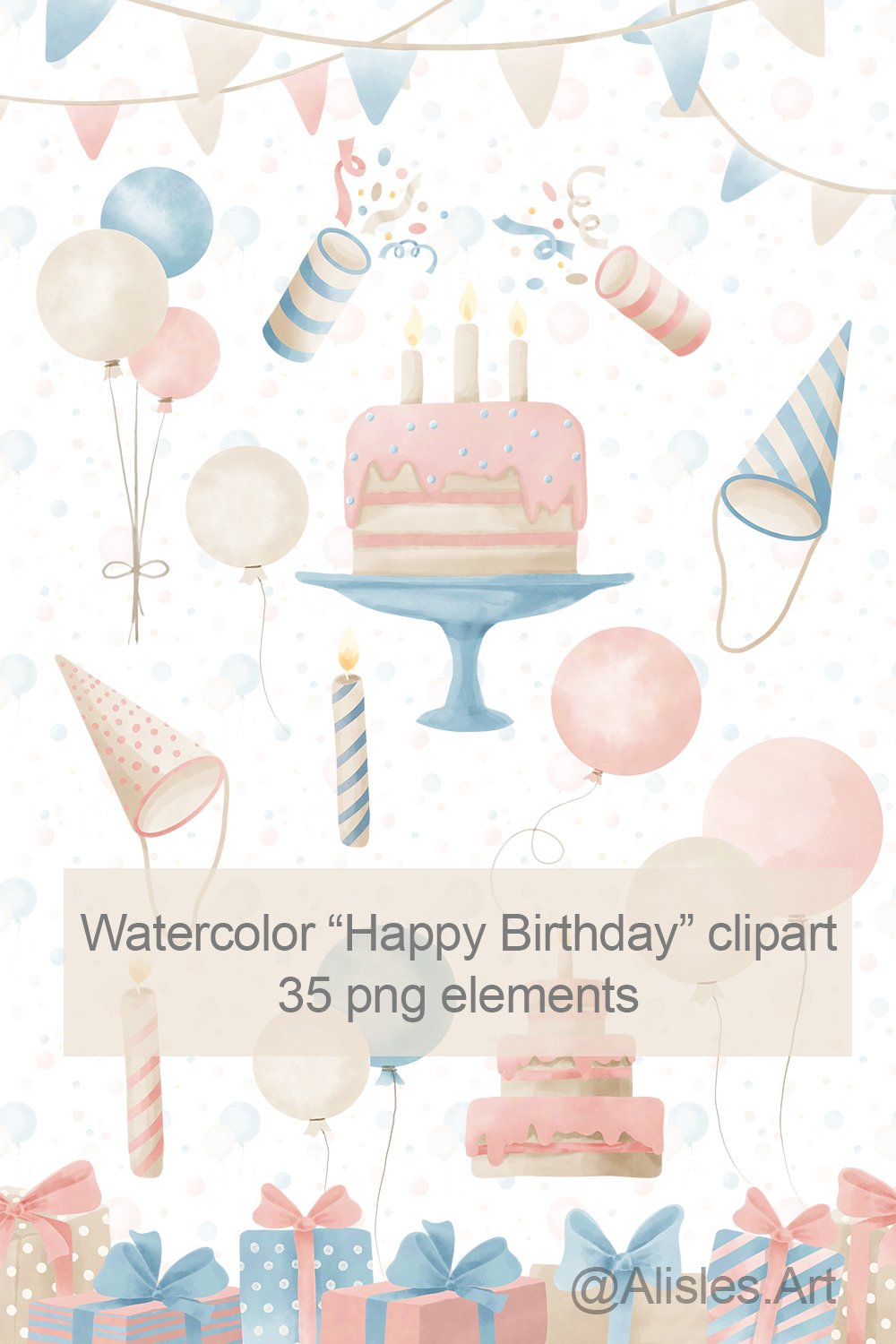 Happy Birthday watercolor clipart set | Party bundle | PNG
