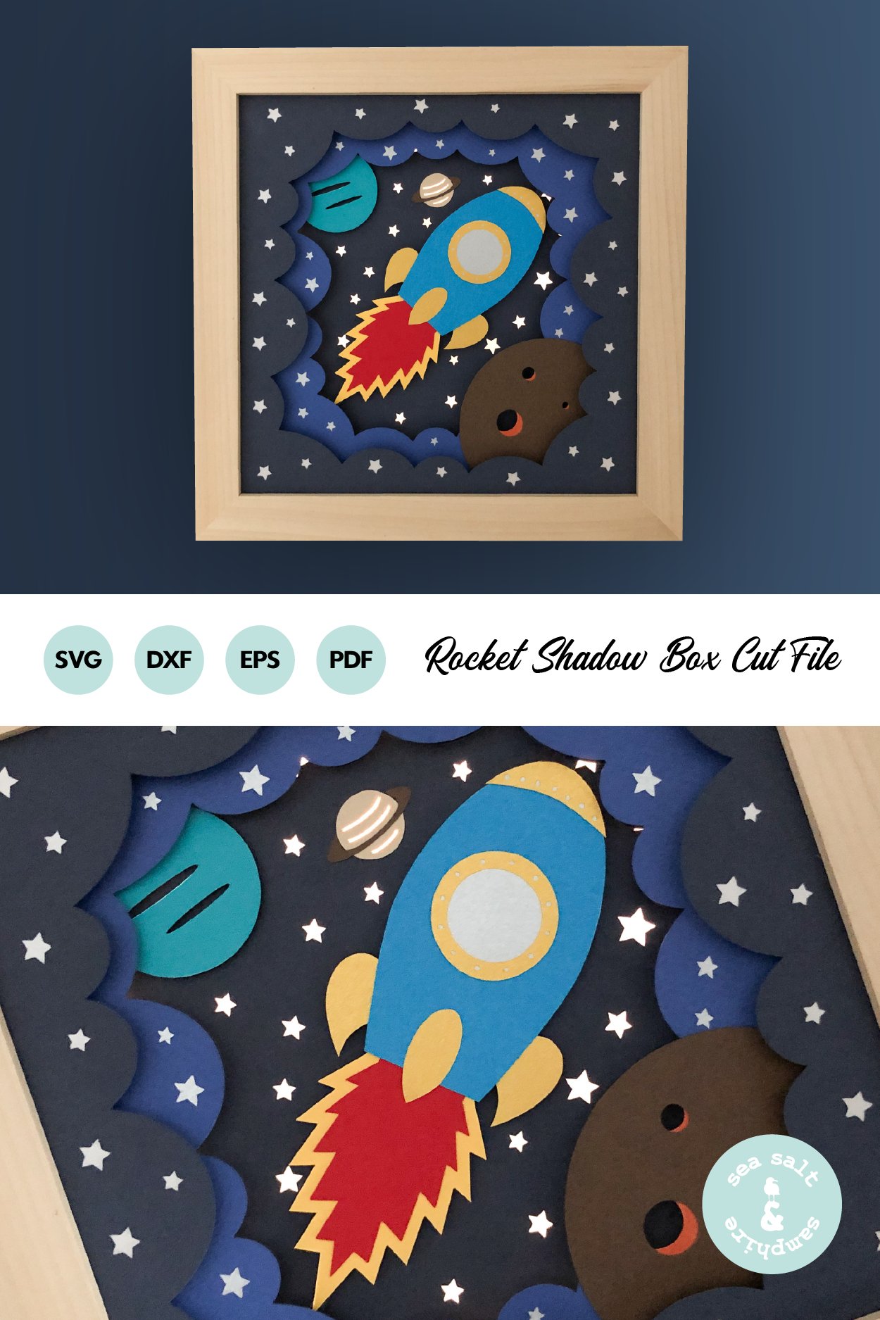 Rocket Ship 3D Shadow Box SVG Layered Paper Cut Template