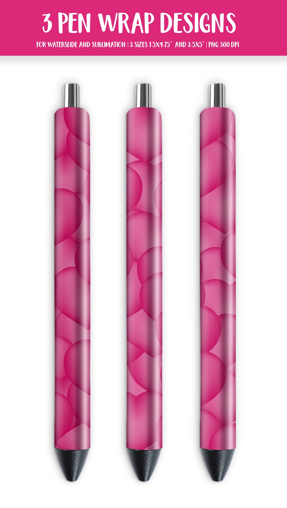 3d Pink Hearts Pen Wrap Design. Sublimation or Waterslide