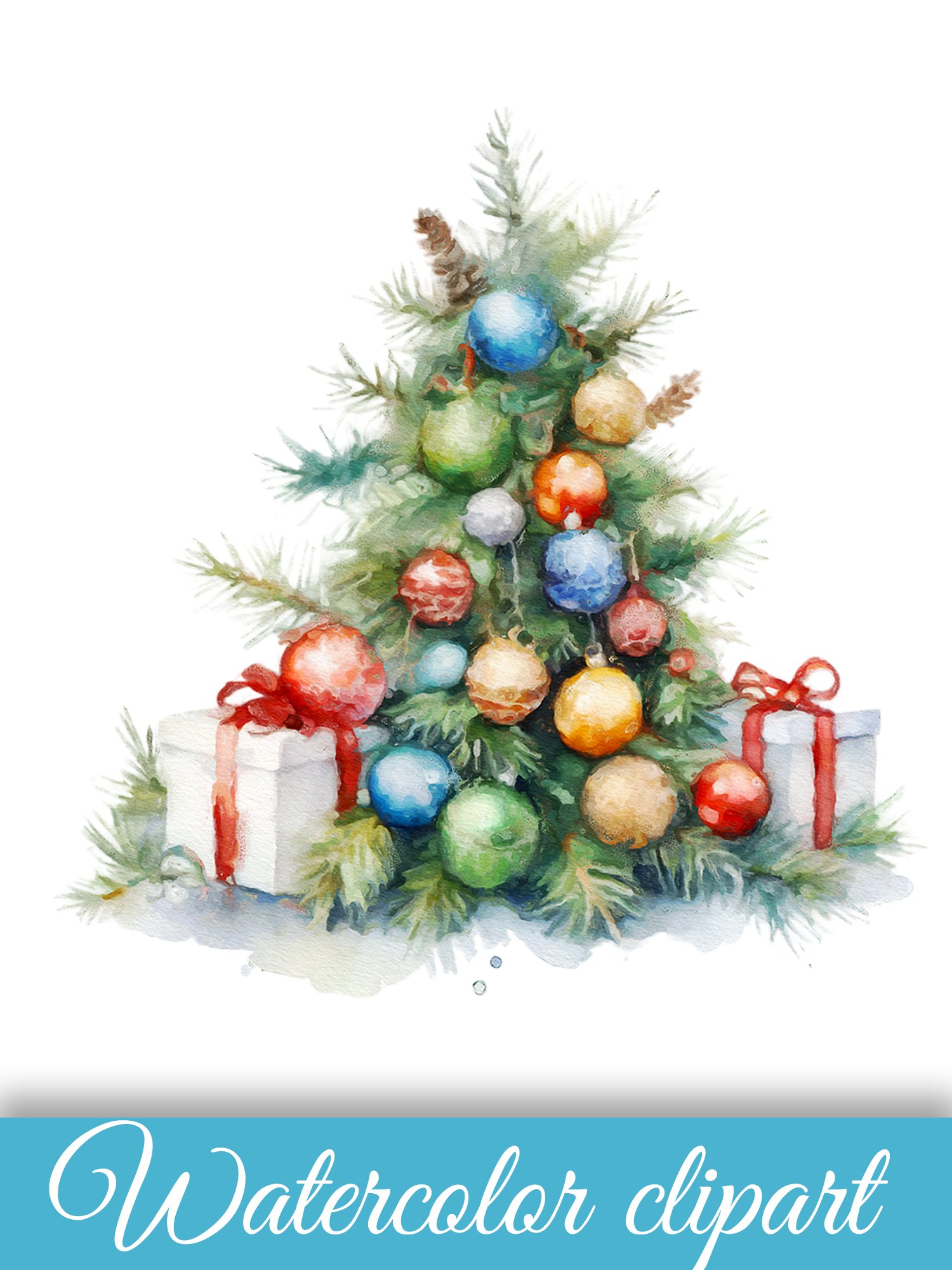 Christmas Tree Sublimation Watercolor Clipart / (3020259)