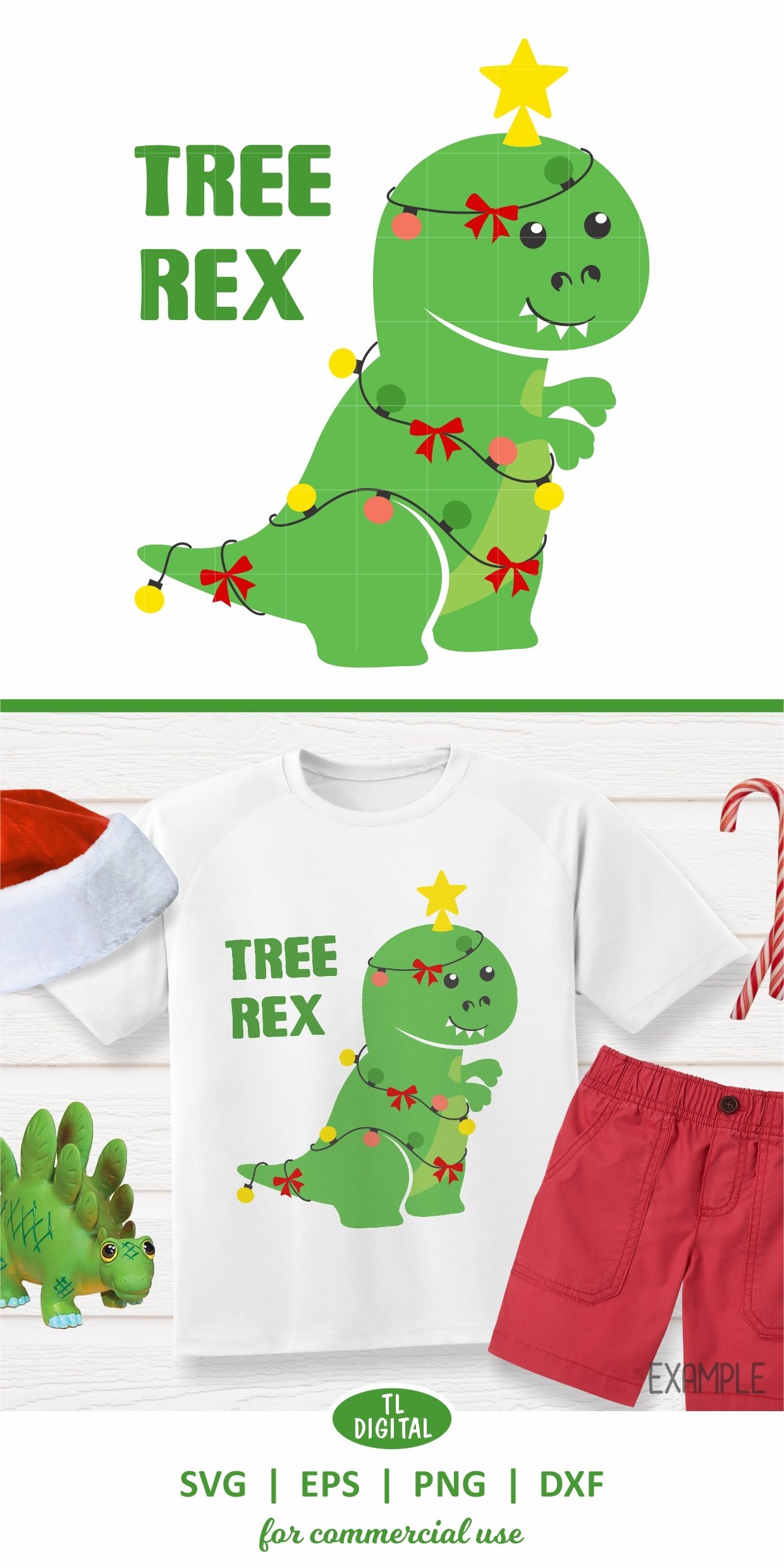Tree Rex Christmas Dinosaur - SVG|EPS|PNG|DXF