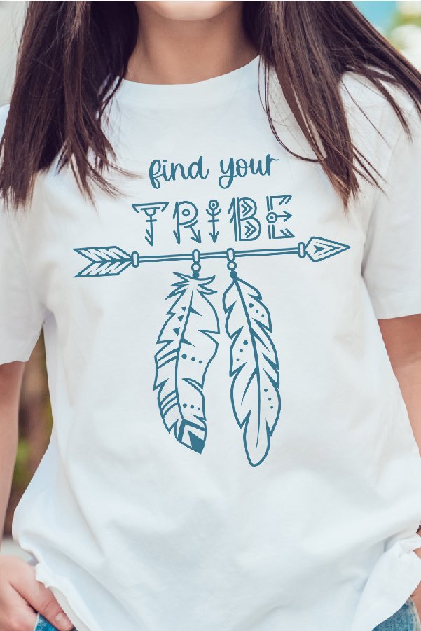 Boho arrow svg with feathers and quote: find your tribe.