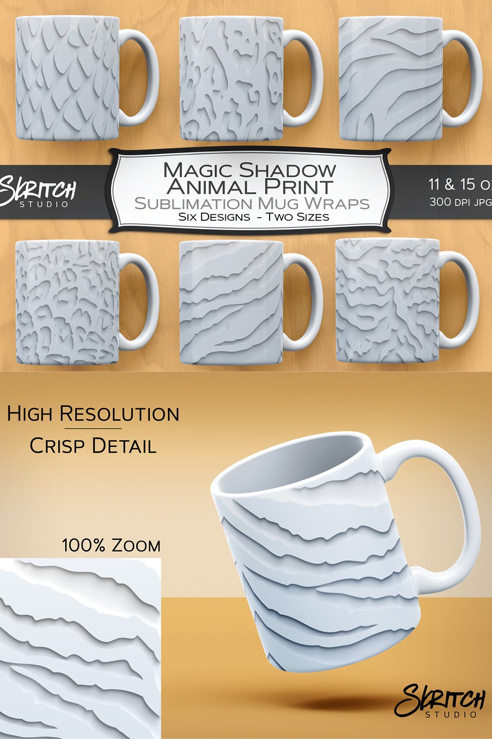 Magic Shadow Animal Print Sublimation Mug Wraps - 6 Designs